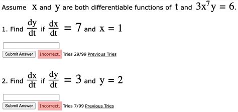 solved assume x and y are both differentiable functions of t