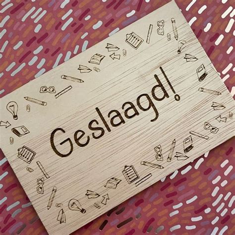 Houten Wenskaart Geslaagd Schoolspullen Geslaagd Examen