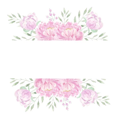 Romantic Light Pink Peony Watercolor Flower Frame Vintage Watercolor