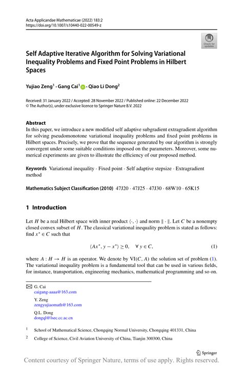 self adaptive iterative algorithm for solving variational inequality problems and fixed point