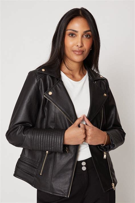 Jackets Coats Petite Black Faux Leather Biker Jacket Wallis