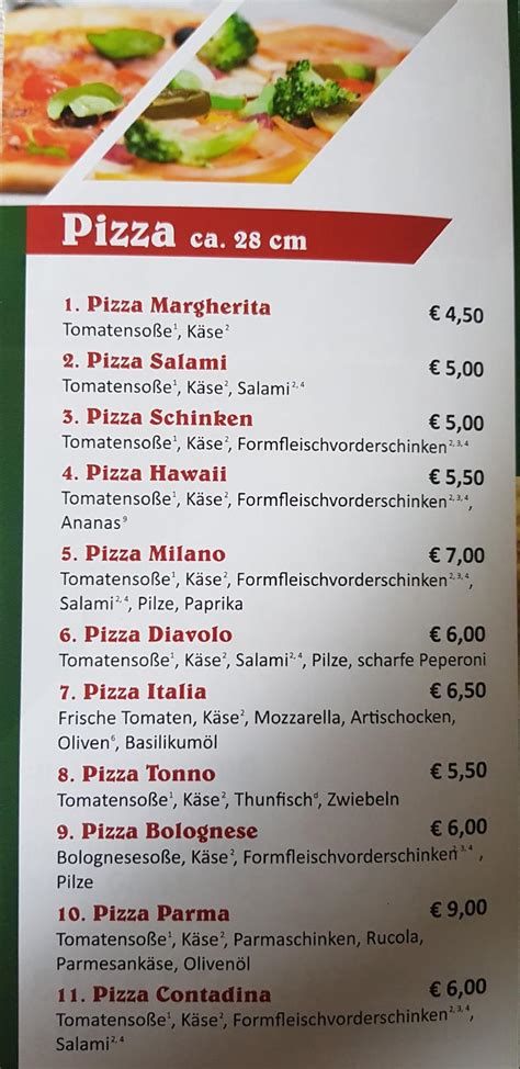 Speisekarte Von Pizzeria Italia Deutschland