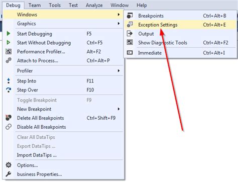 Visual Studio How To Break On Handled Exceptions Stack Overflow