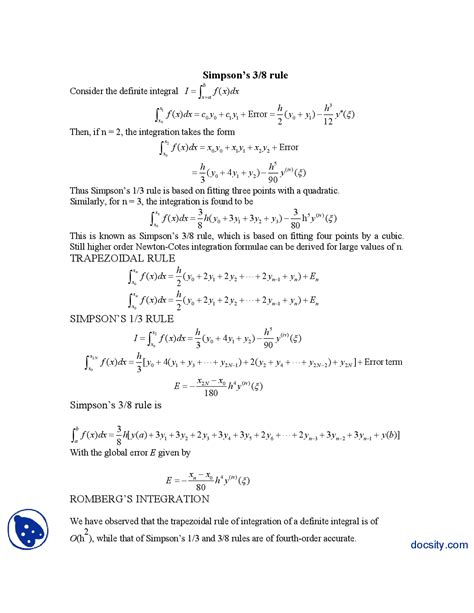 simpsons 3 over 8 rule numerical analysis lecture handouts docsity