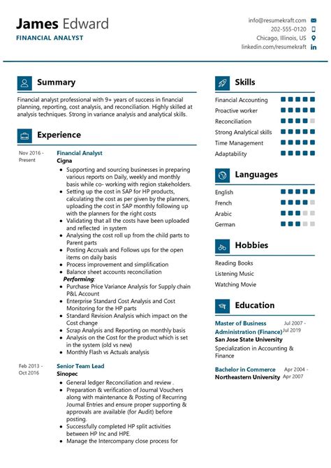 Finance Resume Template Free