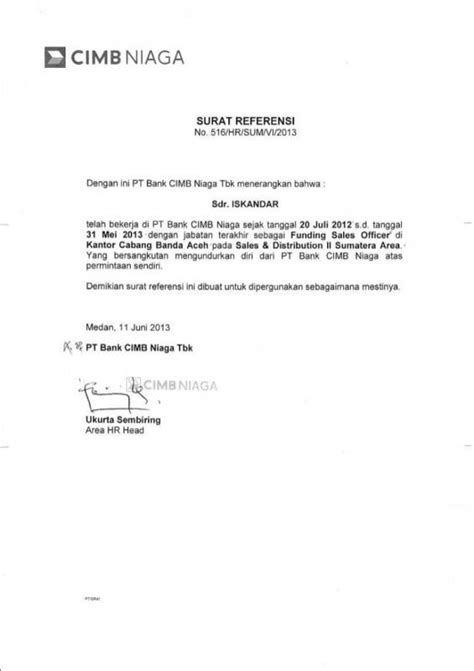 Contoh Surat Referensi Bank Bni