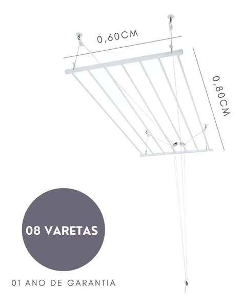 Varal De Teto Tradicional Cm X Varetas Em Alum Nio Branco