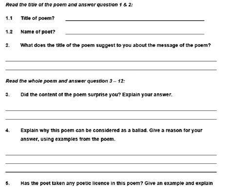 Poetry Song Analysis Worksheet Worksheets Library