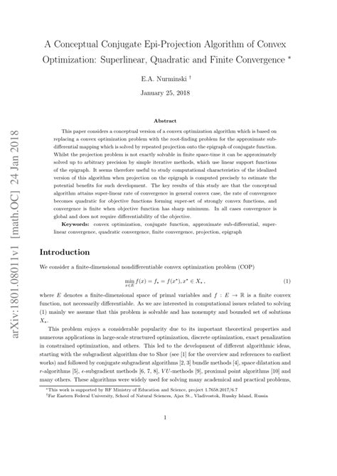 pdf a conceptual conjugate epi projection algorithm of convex optimization superlinear