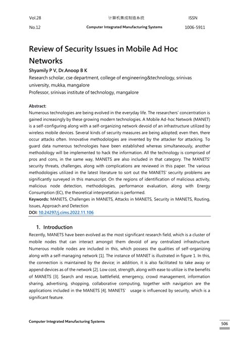 pdf review of security issues in mobile ad hoc networks