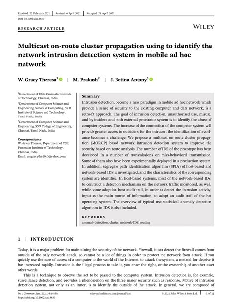 multicast on‐route cluster propagation using to identify the network intrusion detection system