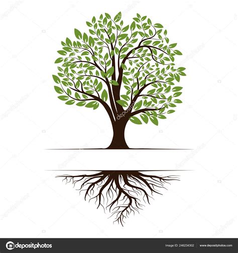 Logo Uma Árvore Verde Raízes Folhas Ícone Ilustração Vetorial vetor