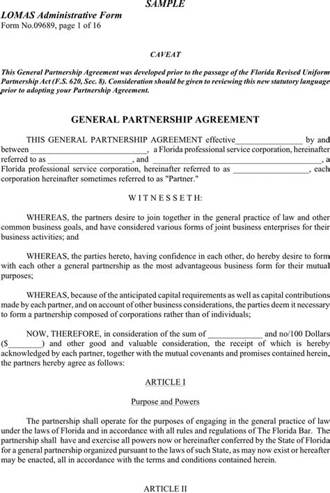 Free Simple General Partnership Agreement Template Parahyena