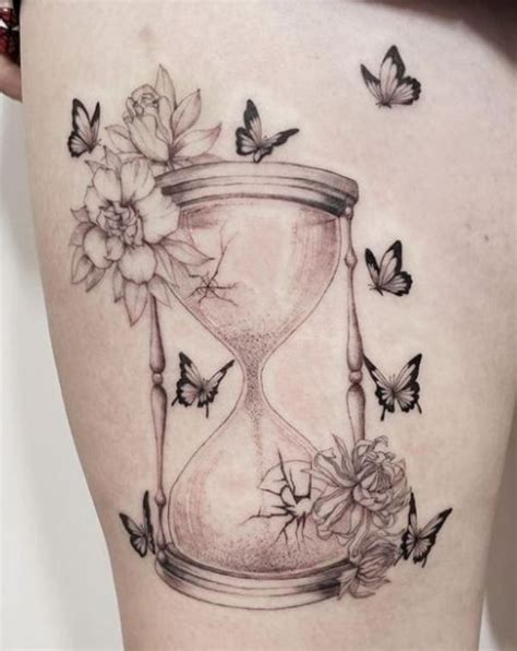 Beautiful Hourglass Tattoo Designs With Butterflies