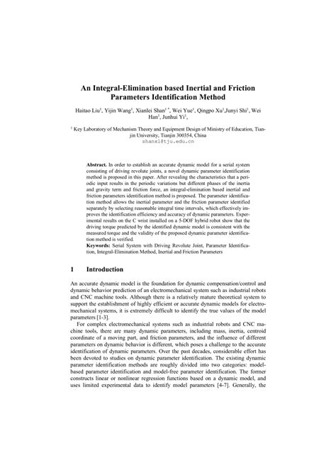 pdf an integral elimination based inertial and friction parameters identification method