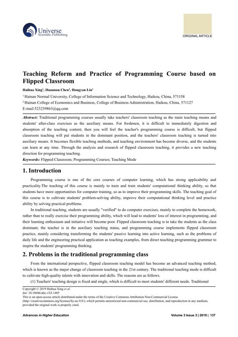 pdf teaching reform and practice of programming course based on flipped classroom