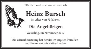 Traueranzeigen Von Heinz Bursch WirTrauern