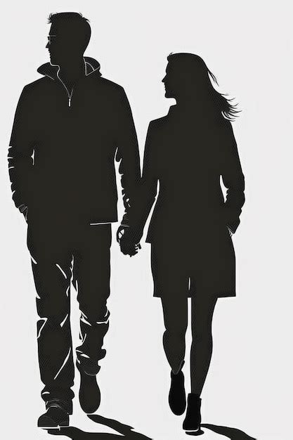 Silhueta de um casal de mãos dadas e caminhando Foto Premium