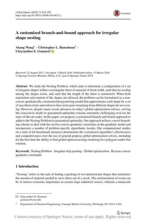 a customized branch and bound approach for irregular shape nesting