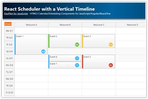 react weekly calendar tutorial open source daypilot code