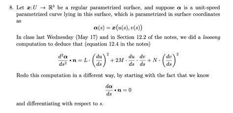 solved let x u→r3 be a regular parametrized surface and