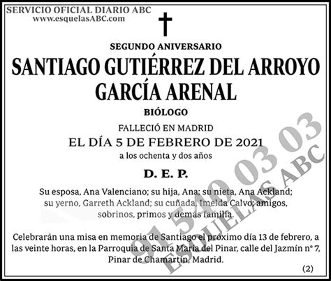 Santiago Gutiérrez del Arroyo García Arenal ESQUELAS ABC