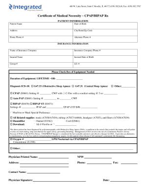 Certificate Of Medical Necessity CPAP BIPAP Rx Fill And Sign
