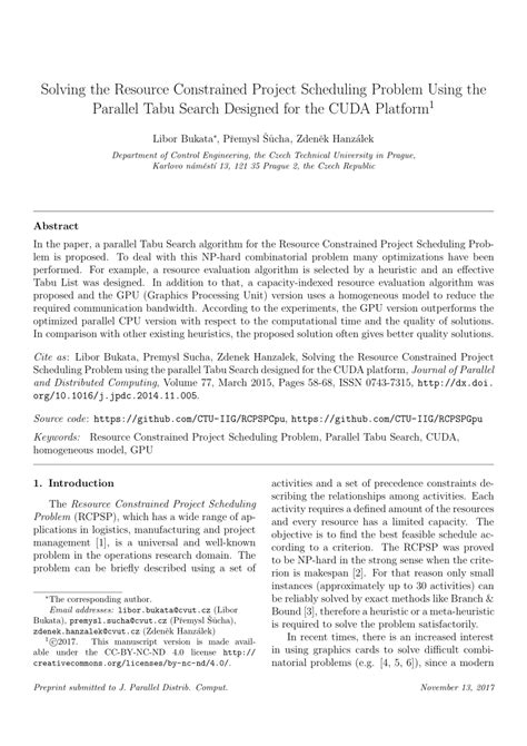 pdf solving the resource constrained project scheduling problem using the parallel tabu search