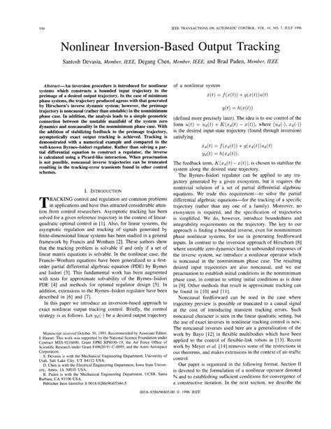 pdf nonlinear inversion based output tracking