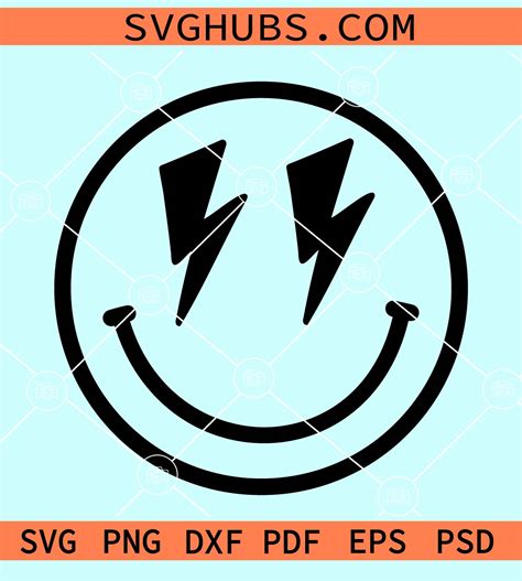 Smiley Face With Lightning Bolt Eyes Svg Smiley Face Svg Happy Face