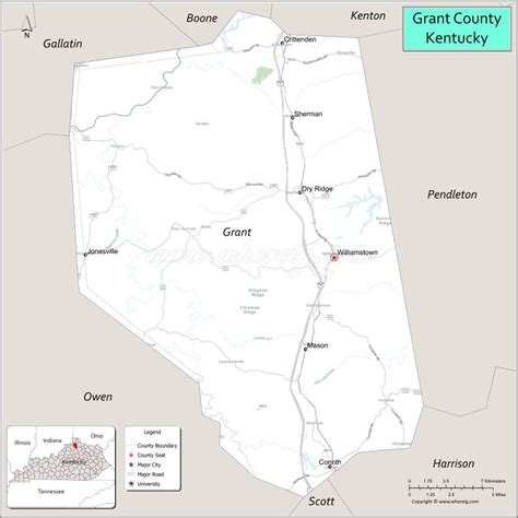 A Map Showing The Location Of Grant County Kentucky