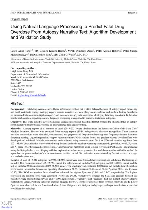 pdf using natural language processing to predict fatal drug overdose from autopsy narrative