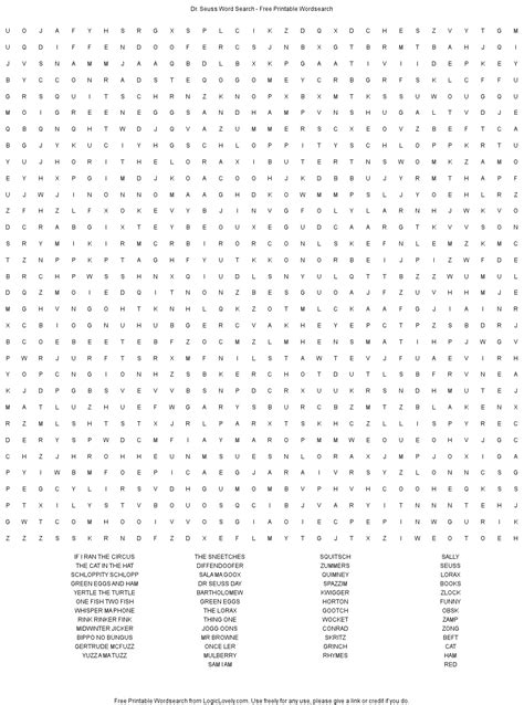 Dr Seuss Word Search Hard Logic Lovely