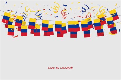 Bandera De La Guirnalda De Colombia Con Confeti Sobre Fondo Gris