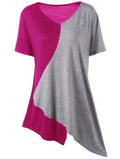 35 OFF Asymmetrical Color Block Plus Size Long T Shirt Rosegal