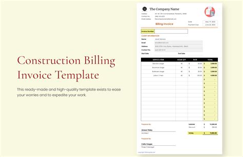 10 Construction Invoice Template Bundle Excel Google Sheets