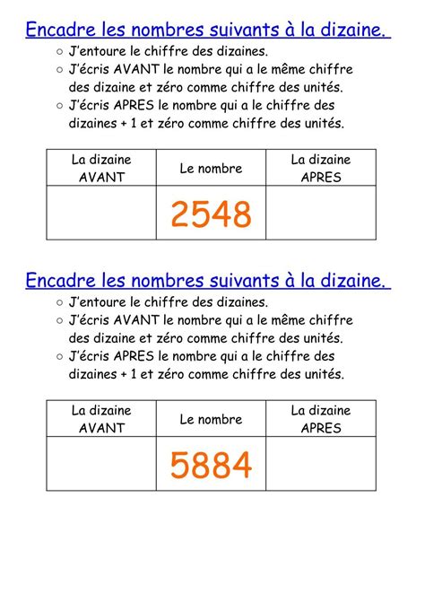 Encadre les nombres suivants Ã la dizaine