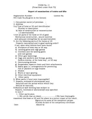 Fillable Online FORM No 41 Prescribed Under Rule 72 Report Of