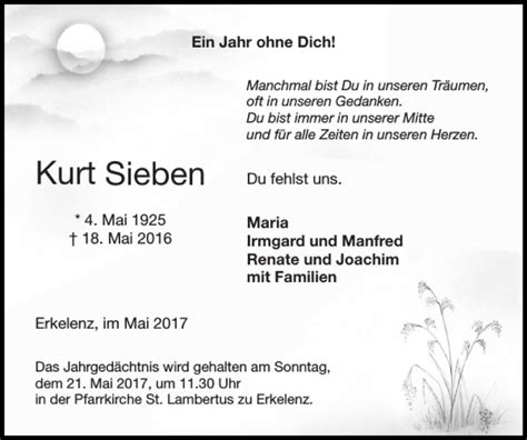 Traueranzeigen Von Kurt Sieben Aachen Gedenkt