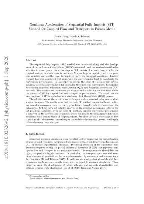 pdf nonlinear acceleration of sequential fully implicit sfi method for coupled flow and