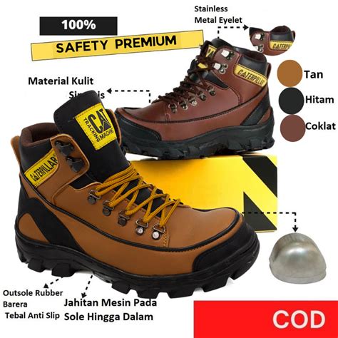 Jual Sepatu Safety Boots Pria Wanita CAT Septy Ujung Besi Kerja Proyek
