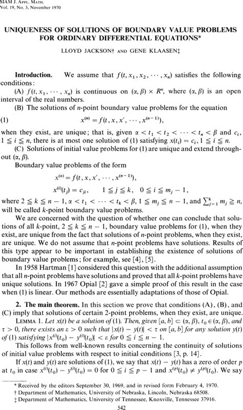 uniqueness of solutions of boundary value problems for ordinary differential equations siam