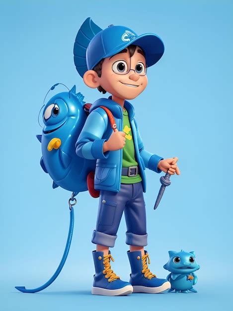 Personagem De Menino Desenho Animado 3d Fundo Azul Foto Premium