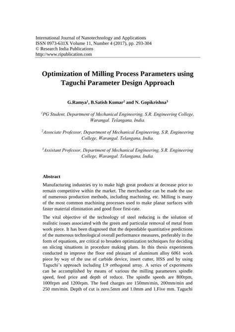 pdf optimization of milling process parameters using taguchi · pdf file5 1 introduction to