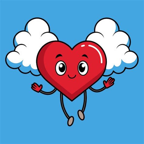 Premium Vector Cute Heart Angel Love Wings Hand Drawn Sticker Icon Concept Isolated Illustration