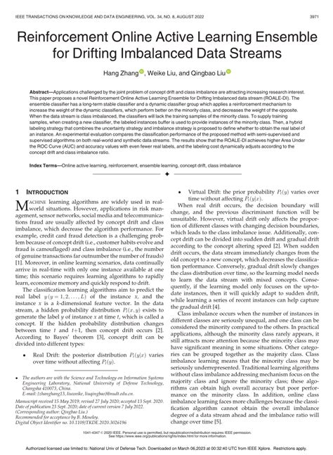 pdf reinforcement online active learning ensemble for drifting imbalanced data streams