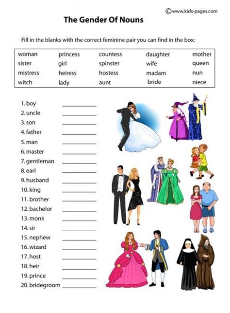 Gender Of Nouns Worksheet Grade 6