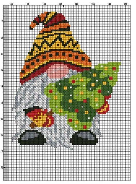 A Cross Stitch Pattern With An Image Of A Gnome Wearing A Hat And