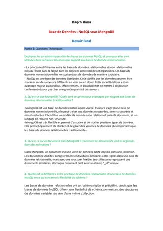 Devoir Final dans No Sql Base de donnée avec corrigé PDF