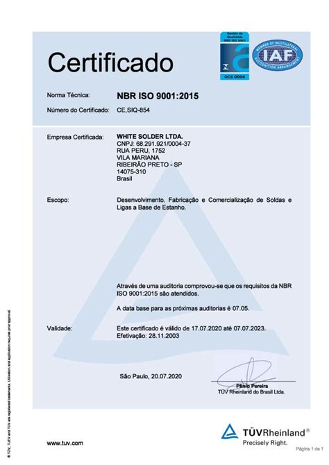 Certificação ISO 9001 White Solder